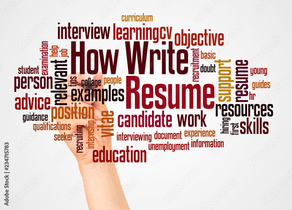 How write resume word cloud and hand with marker concept Stock ...