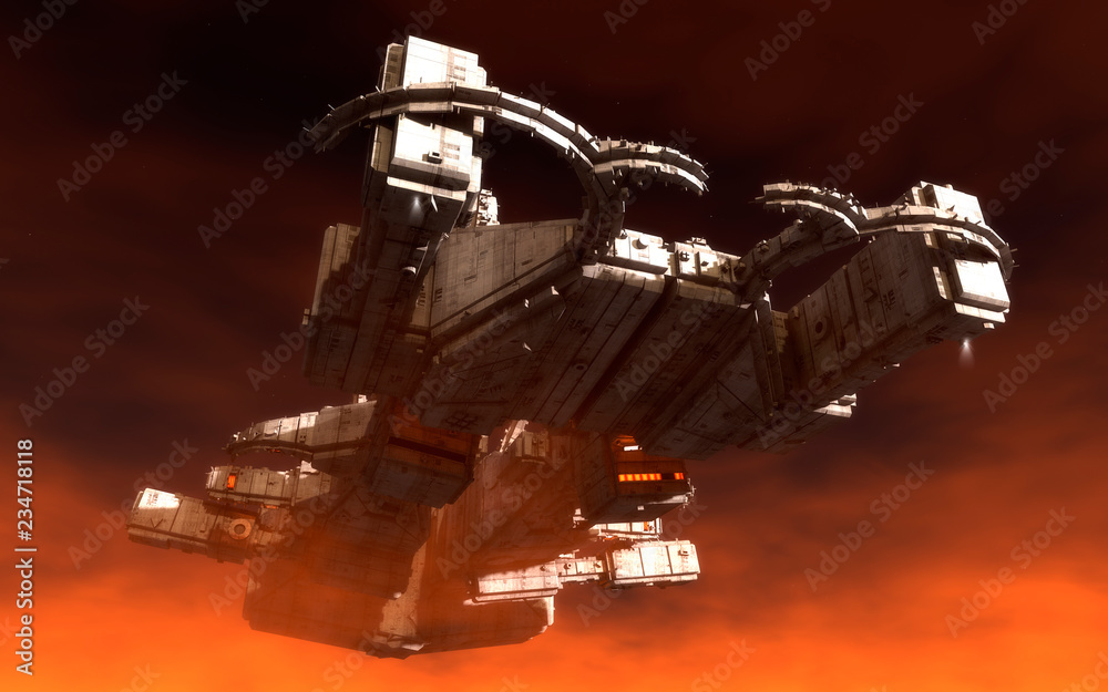 3D rendering. Futuristic alien Spaceship Stock Illustration | Adobe Stock
