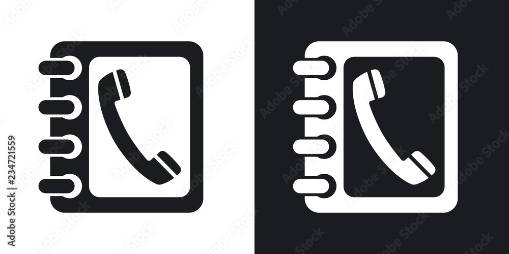 Vector phone book icon. Two-tone version on black and white background ...