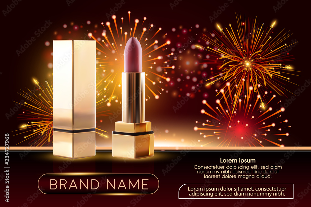 Makeup ads template Charming red lipstick mockup with sparkling ...