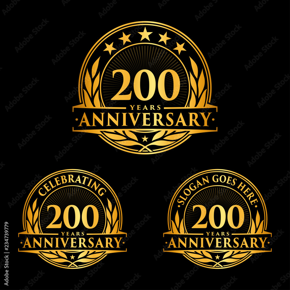 200 years anniversary set. 200th celebration logo collection. Vector ...