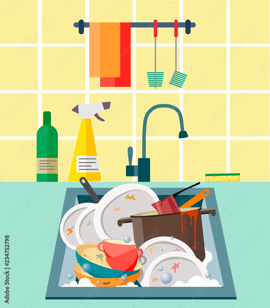 Dirty Dishes In Sink Cartoon