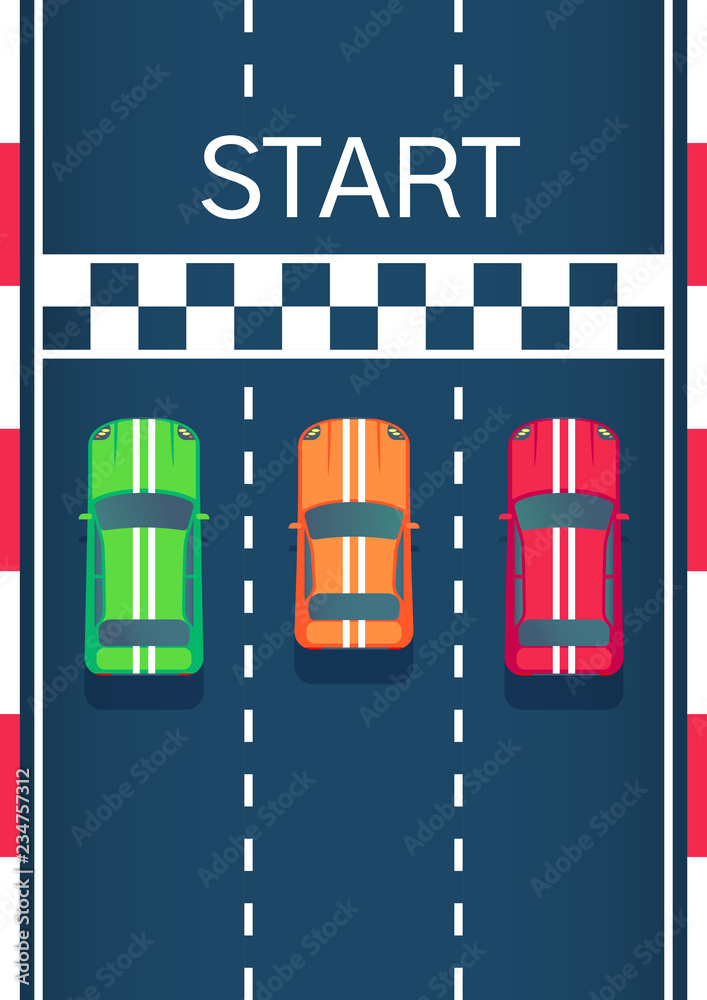 Racing sports cars on start line. Motorsport modern car. Flat style top ...