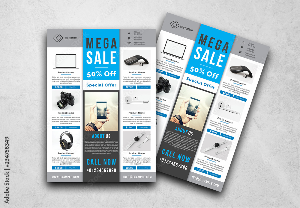 Retail Flyer Layout with Blue Accents Stock Template | Adobe Stock