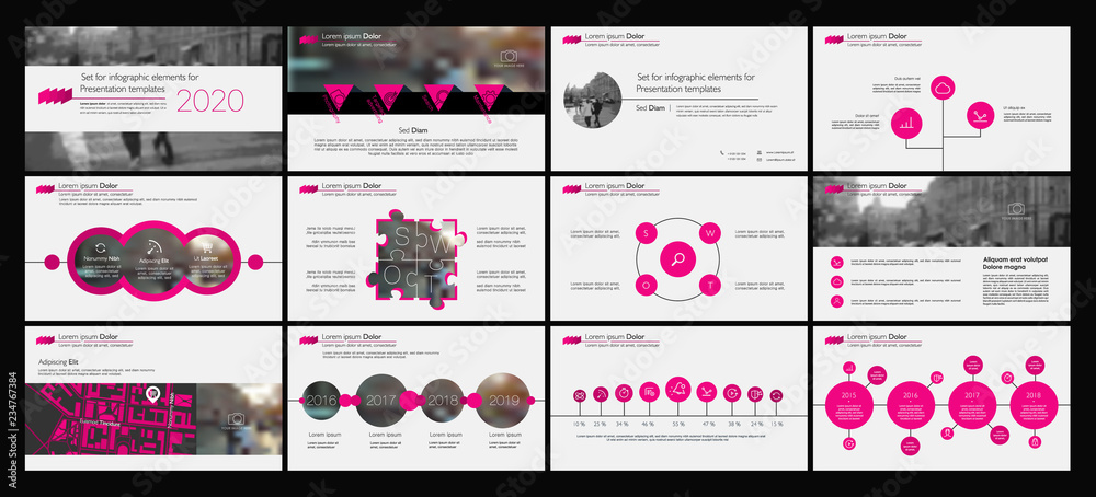 Presentation template. Pink Elements for slide presentations on a white ...