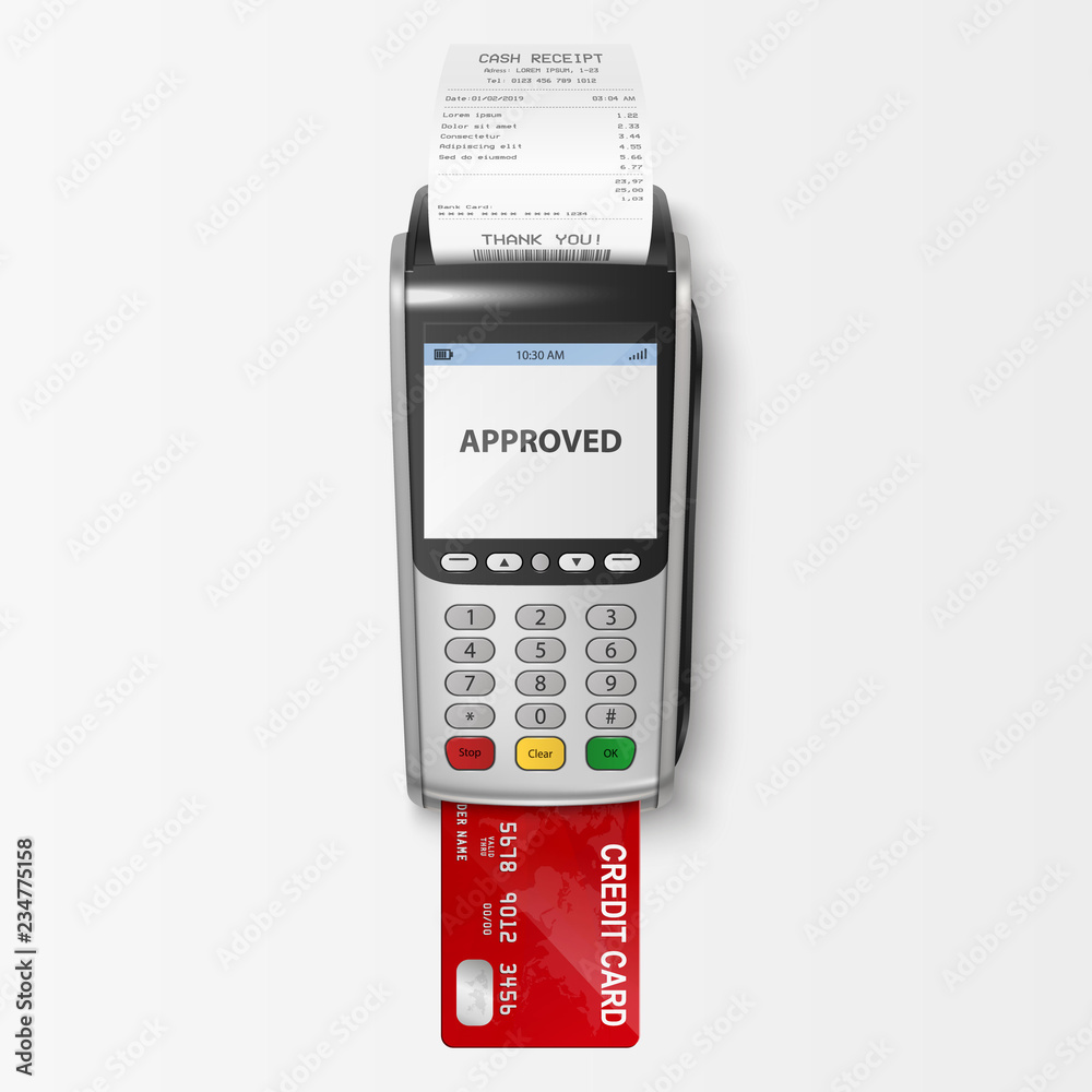 Vector Realistic Silver 3d Payment Machine. POS Terminal with Receipt ...