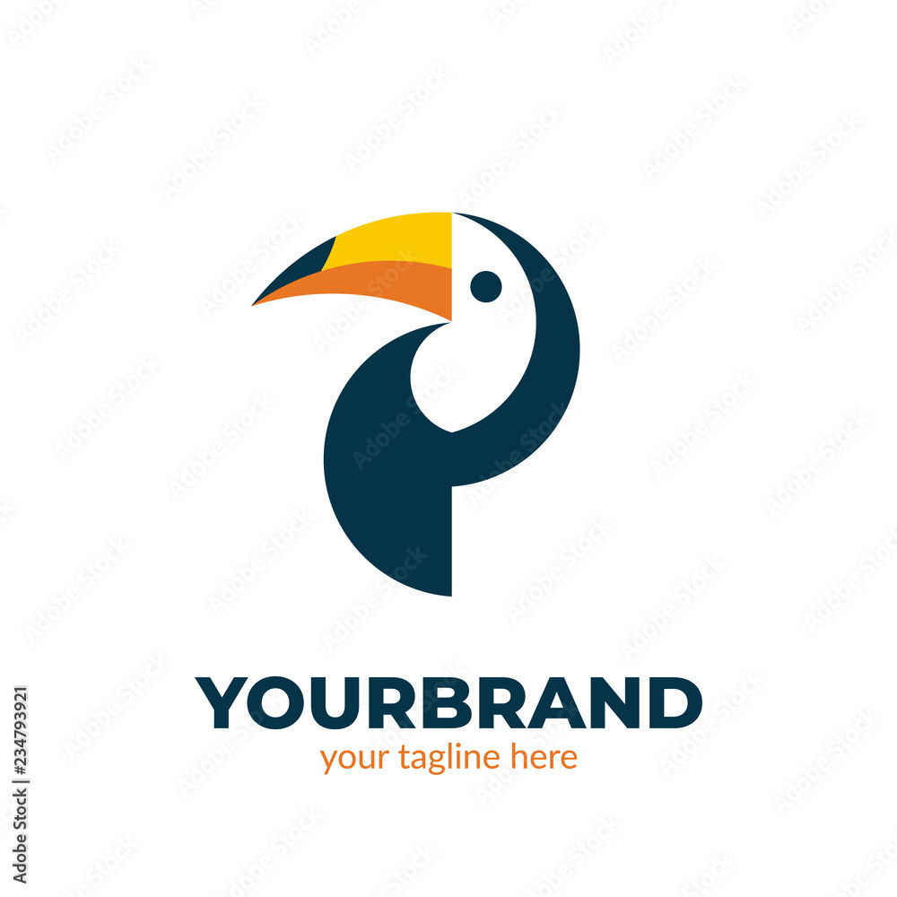Bird Toucan logo icon symbol. Clean shape toucan bird head vector logo ...