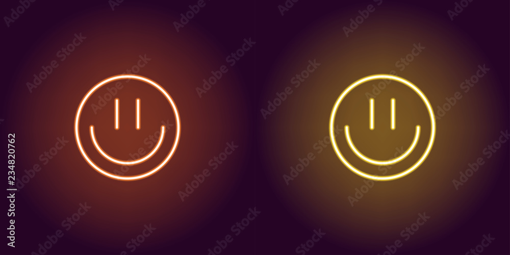 Neon emoji with smile, glowing sign. Vector icon Stock Vector | Adobe Stock