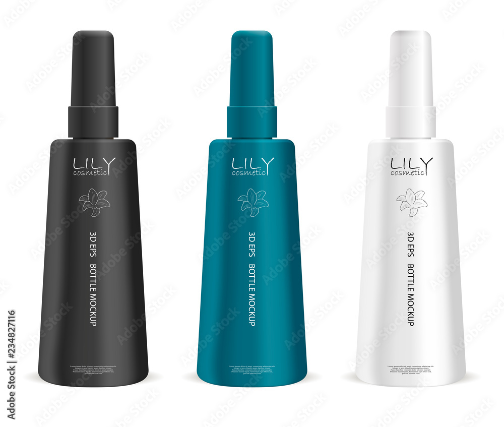 Treatment spray cosmetic bottles set. Cosmetic container mockups in ...