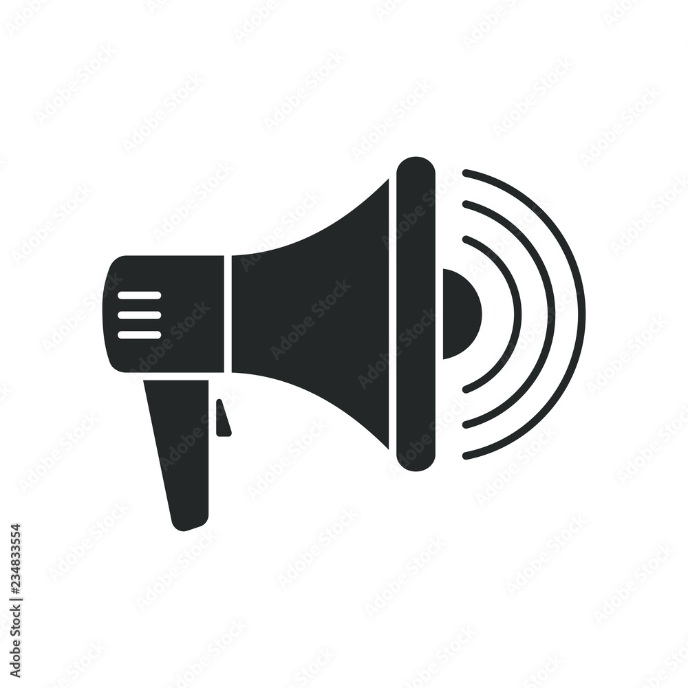Megaphone icon. Black sign megaphone isolated on white background. Flat ...