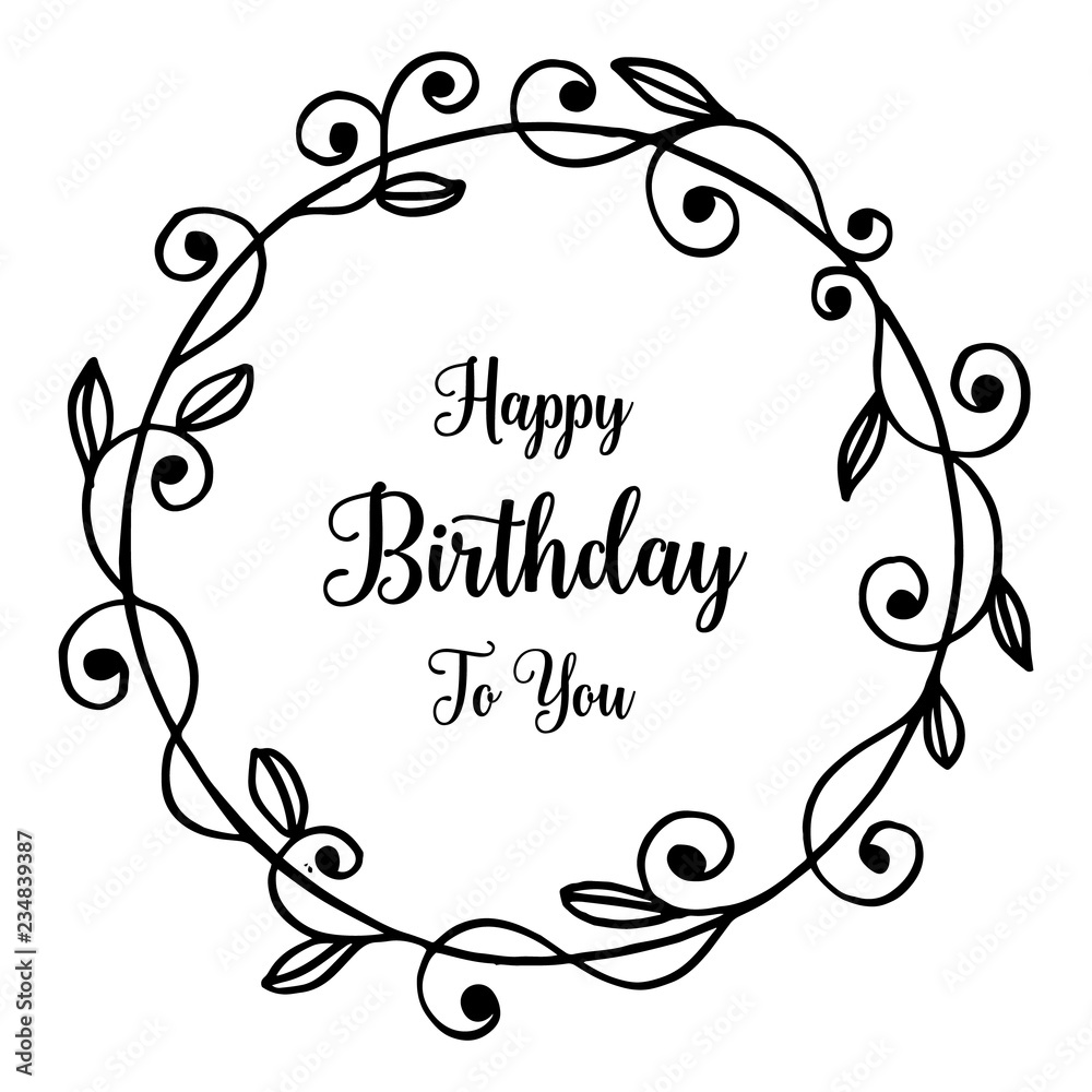 Happy birthday card with flowers hand draw vector Stock Vector | Adobe ...