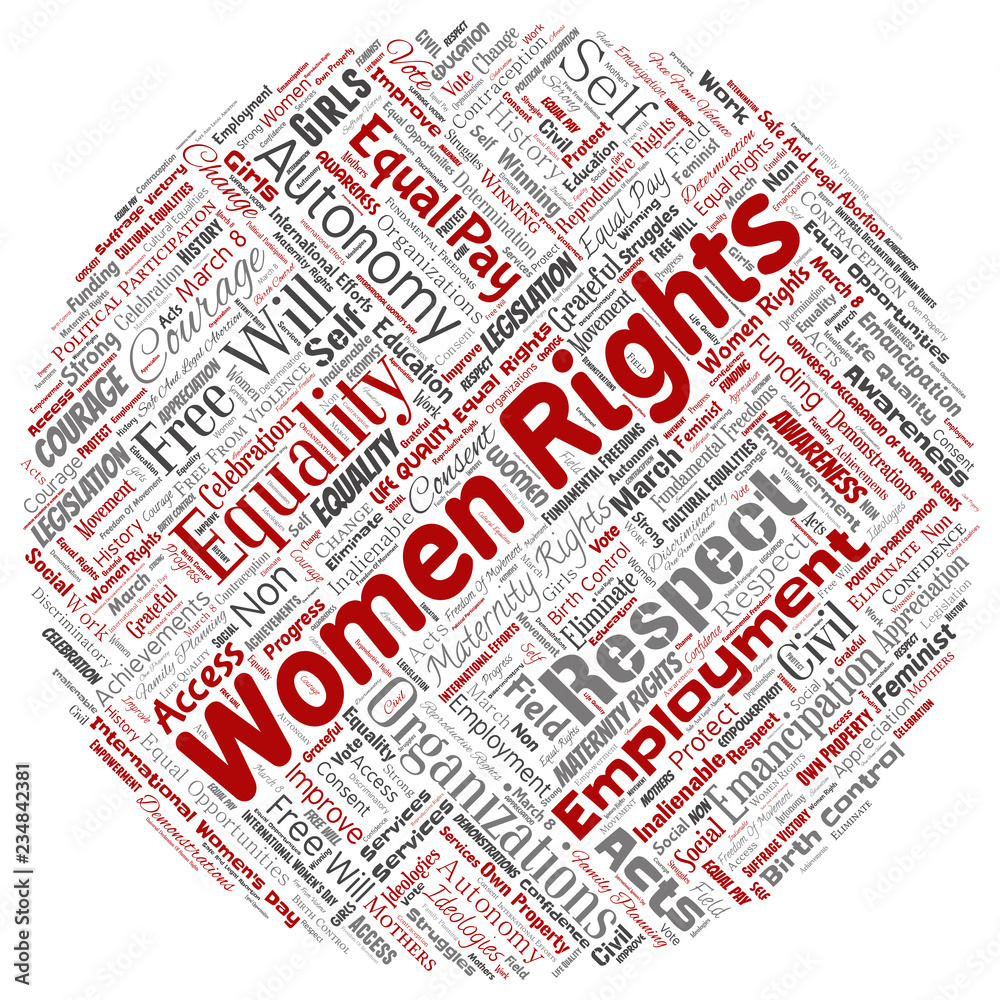 Vector conceptual women rights, equality, free-will round circle red ...