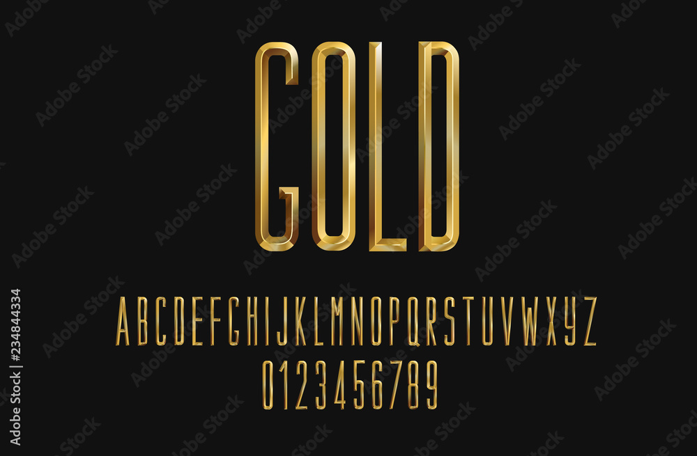 Stylish gold font with faces for printing, banners, postcards. Vector ...