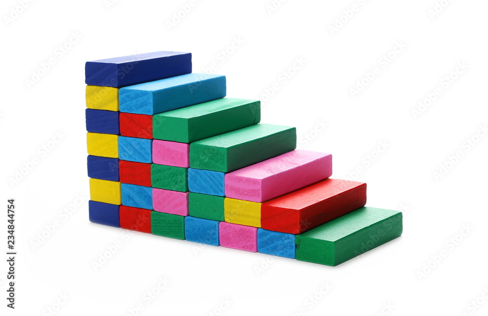 Wooden colorful building blocks, business graph, chart isolated on ...