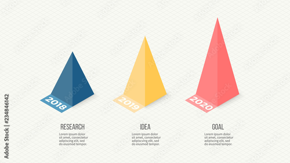 Isometric infographics. Bar chart, graph with 3 pyramids, options ...
