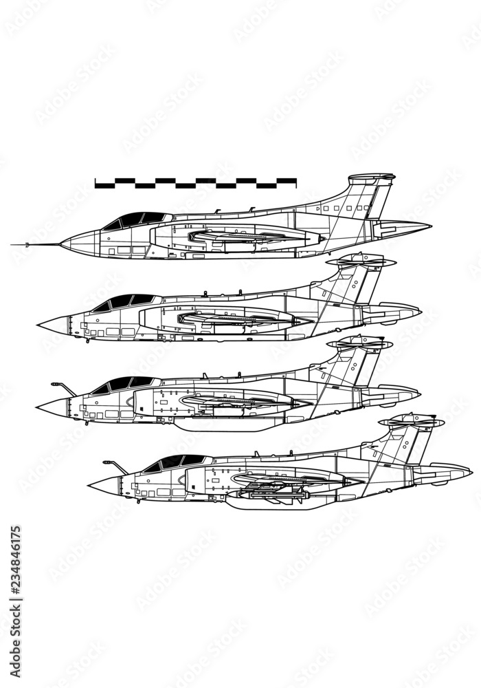 Combat aircraft. Blackburn BUCCANEER. Outline drawing Stock Vector ...