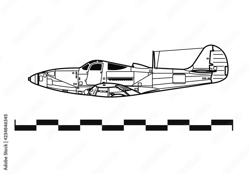 Combat aircraft. Bell P-39 AIRACOBRA.Outline drawing Stock Vector ...