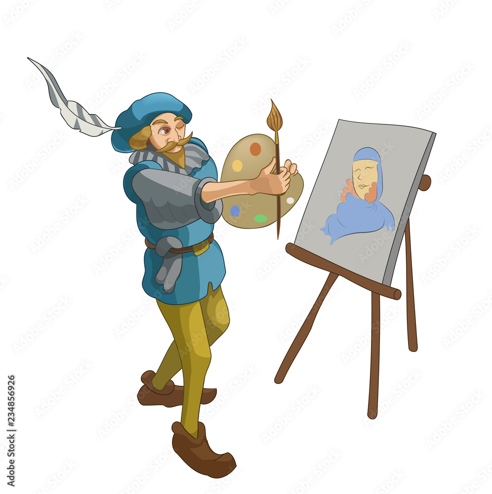 Vector illustration depicts the process of creating a masterpiece by ...