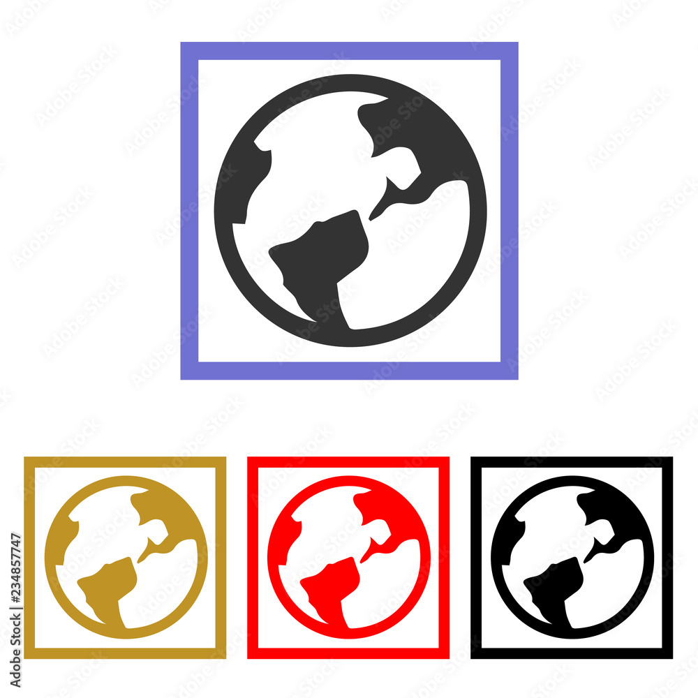 Earth simple icons in color rounded square frames on white background ...
