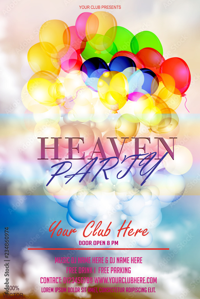Party celebration, birthday poster or flyer TEMPLATE with colorful ...