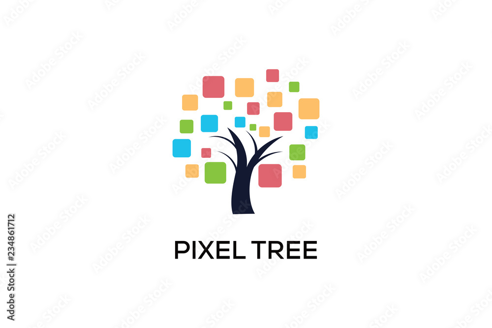 PIXEL TREE LOGO DESIGN Stock Vector | Adobe Stock