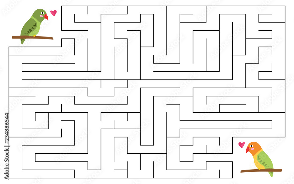 Maze game for preschool kids. Help the hummingbird find the tropical ...