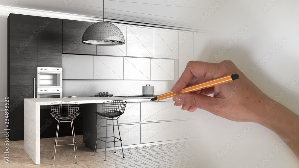 Architect interior designer concept: hand drawing a design interior ...