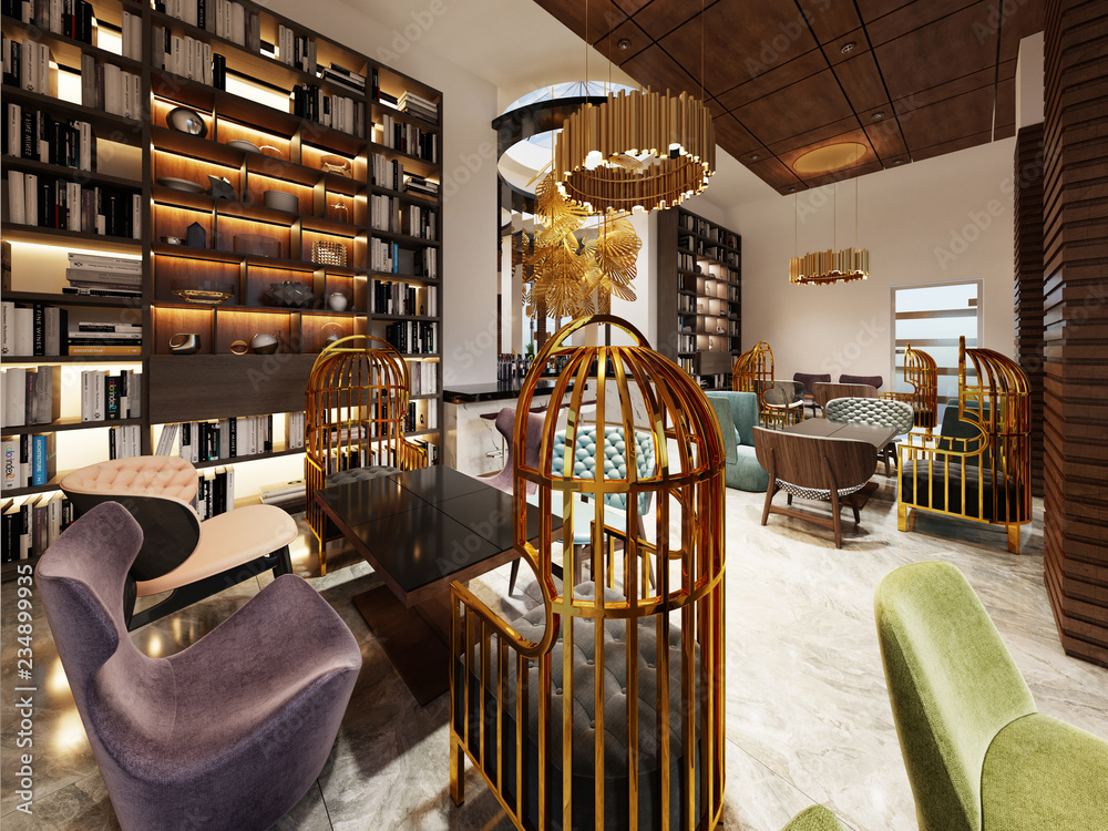 Fashionable in modern style library-bar in art deco style with elegant ...