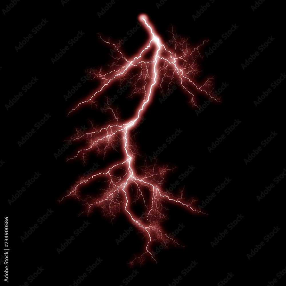 Isolated realistic electrical lightning strike visual effect on black ...