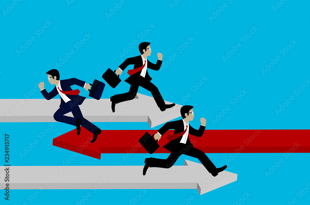 Different business concepts, Businessmen running on the arrow red and ...