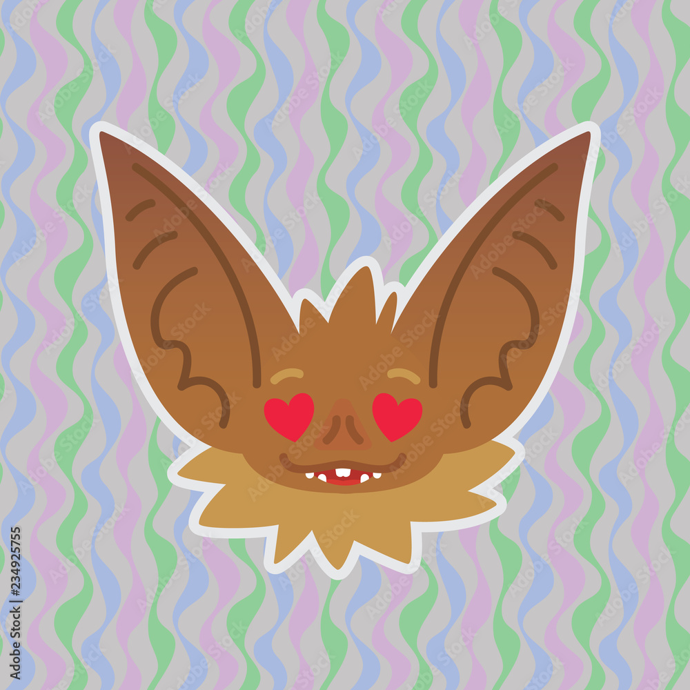 Halloween Bat smiley head with hearts in eyes. In love. Vector ...