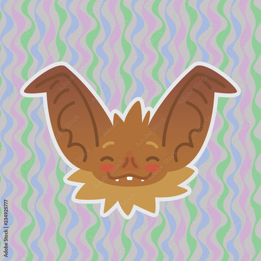 Halloween Bat smiley head got blushed. Vector illustration of bat-eared ...