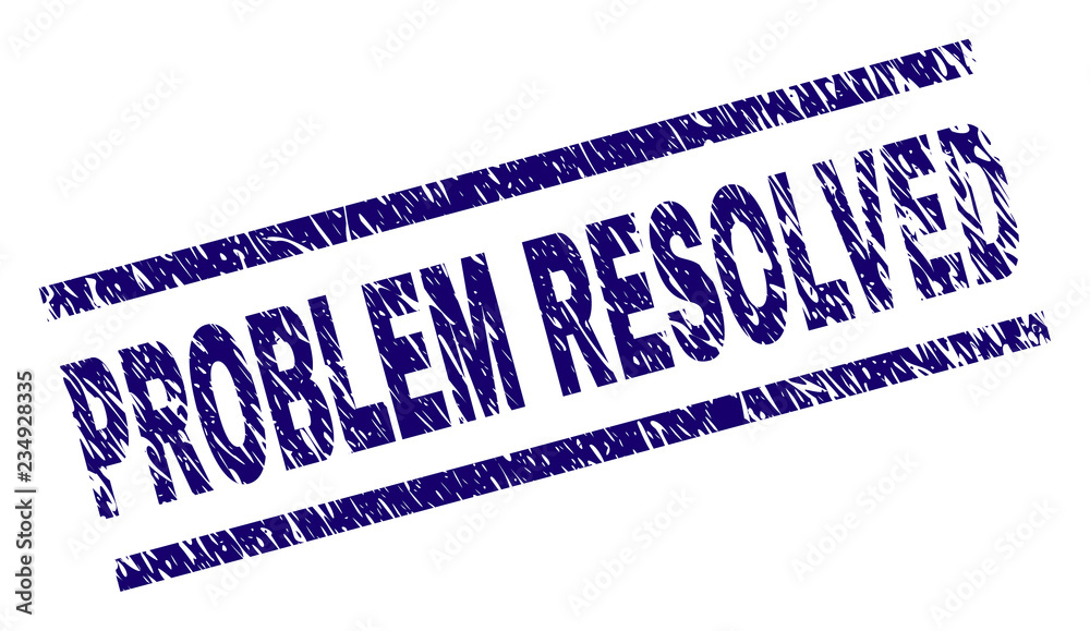 PROBLEM RESOLVED seal watermark with distress style. Blue vector rubber ...