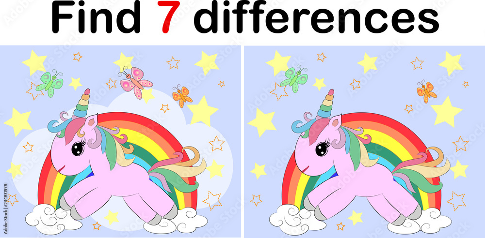 Find the difference the two funy little Unicorn. Children riddle ...