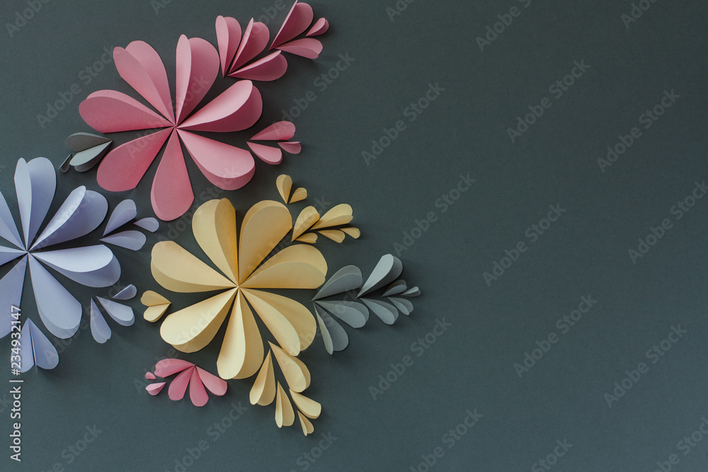 Handmade origami heart shaped paper flowers. Valentine's day or ...