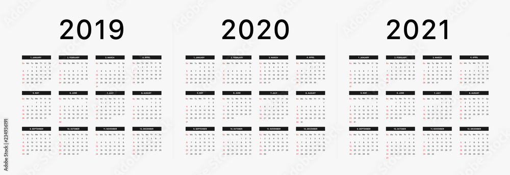 2019 calendar starting sunday Calendar 2019 and 2020 template. Calendar ...