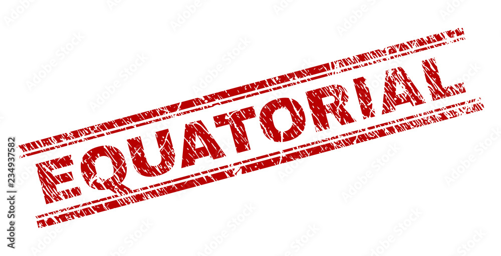 EQUATORIAL seal print with corroded texture. Red vector rubber print of ...