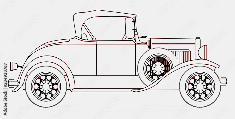 Early Motor Car Line Drawing Stock Illustration | Adobe Stock