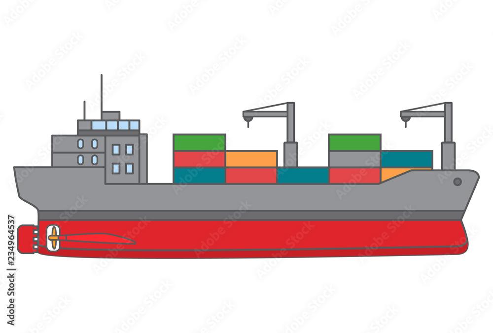 modern sea merchant ship. The freighter with container carrying ship ...