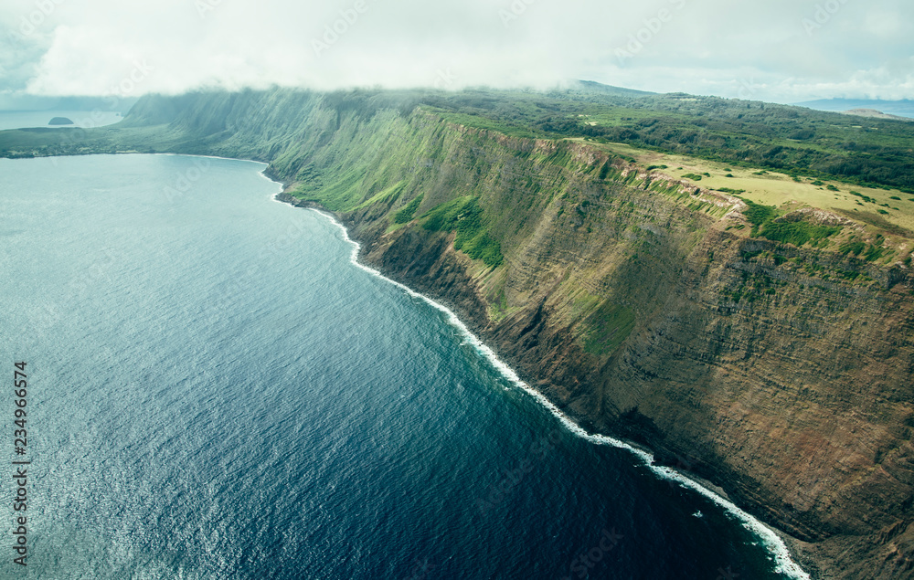 Beautiful Aerial Scenic View Photo of Molokai Sea Cliffs From The Air ...