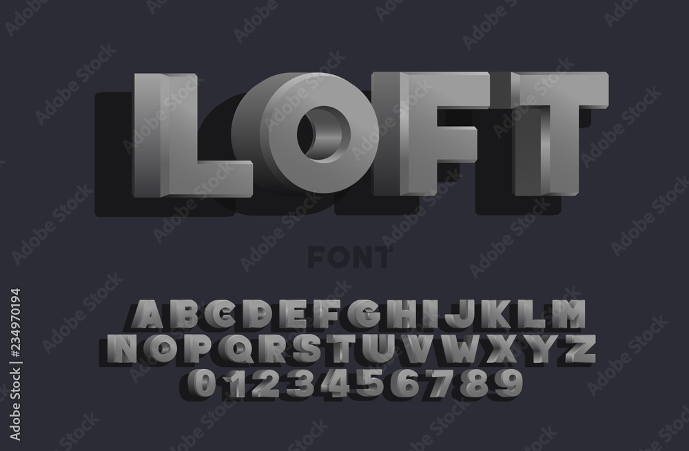 Stylized loft bold font, alphabet, letters and numbers. Vector ...
