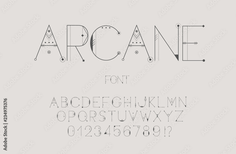 Original esoteric font, alphabet, letters and numbers. Vector ...