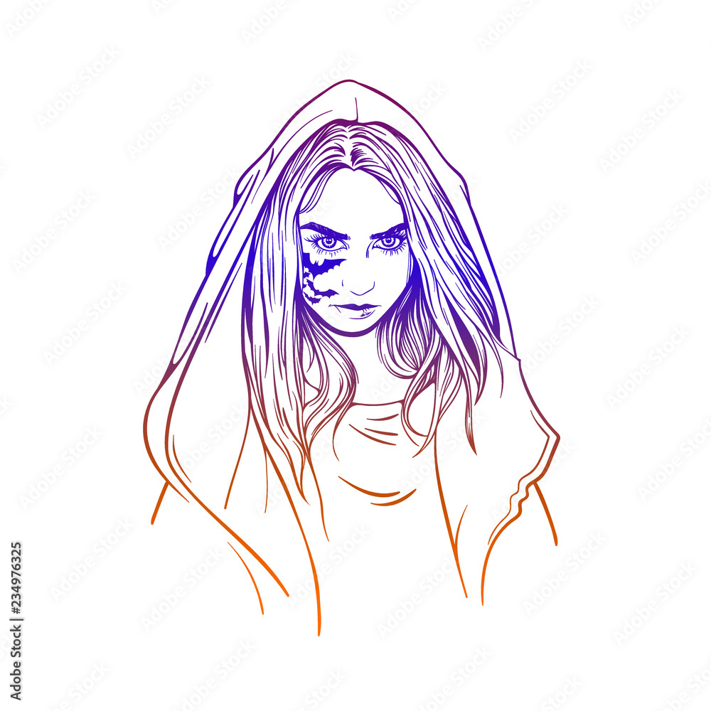 Pretty Witch Face Drawing