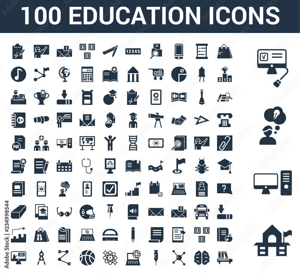 100 Education universal icons set with Old School, Desktop computer ...