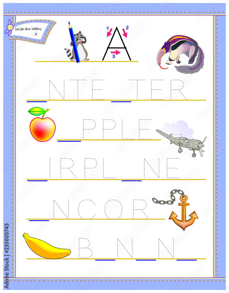 Tracing letter A for study English alphabet. Worksheet for kids. Logic ...