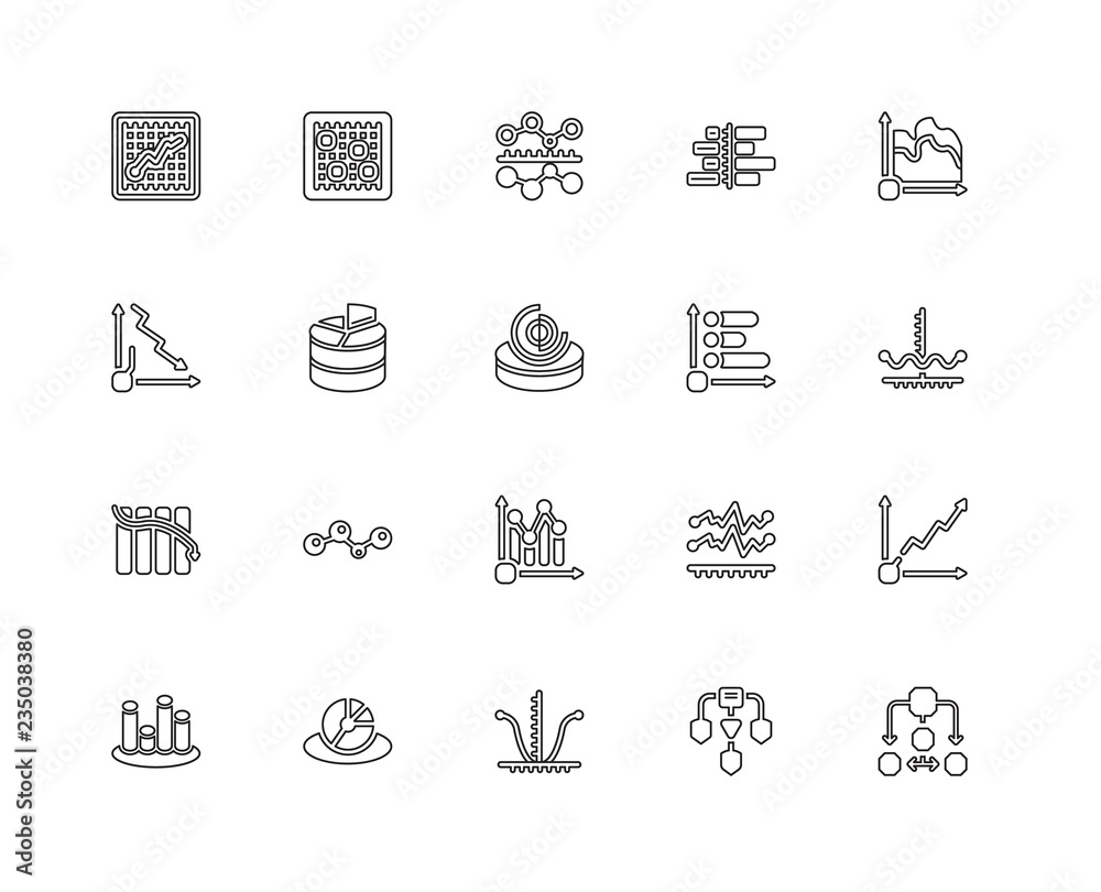 Collection of 20 Analytics linear icons such as Loss, Diagram, P Stock ...