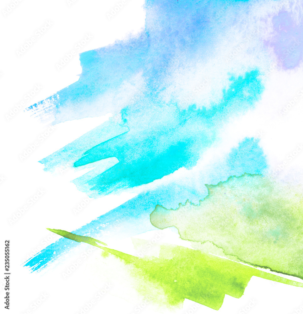Watercolor blue, green background, blot, blob, splash of blue, green ...