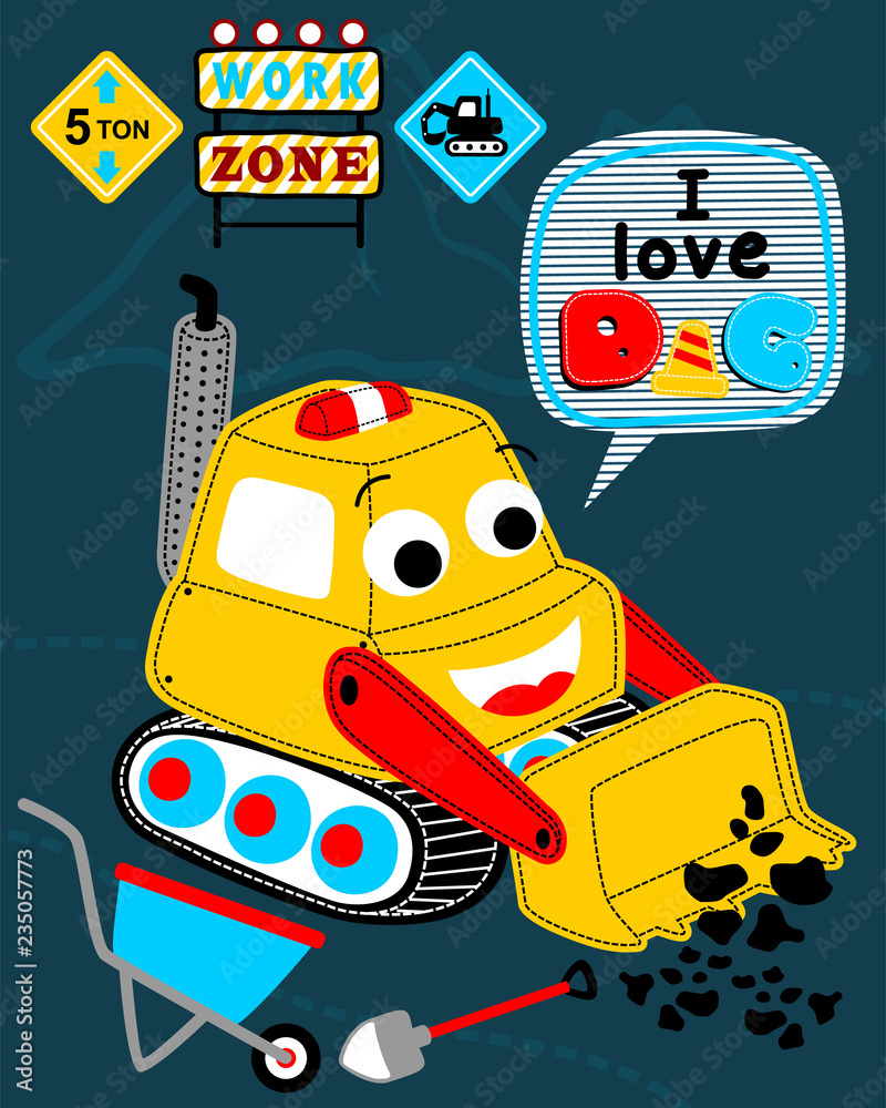 cartoon vector with smiling digger Stock Vector | Adobe Stock