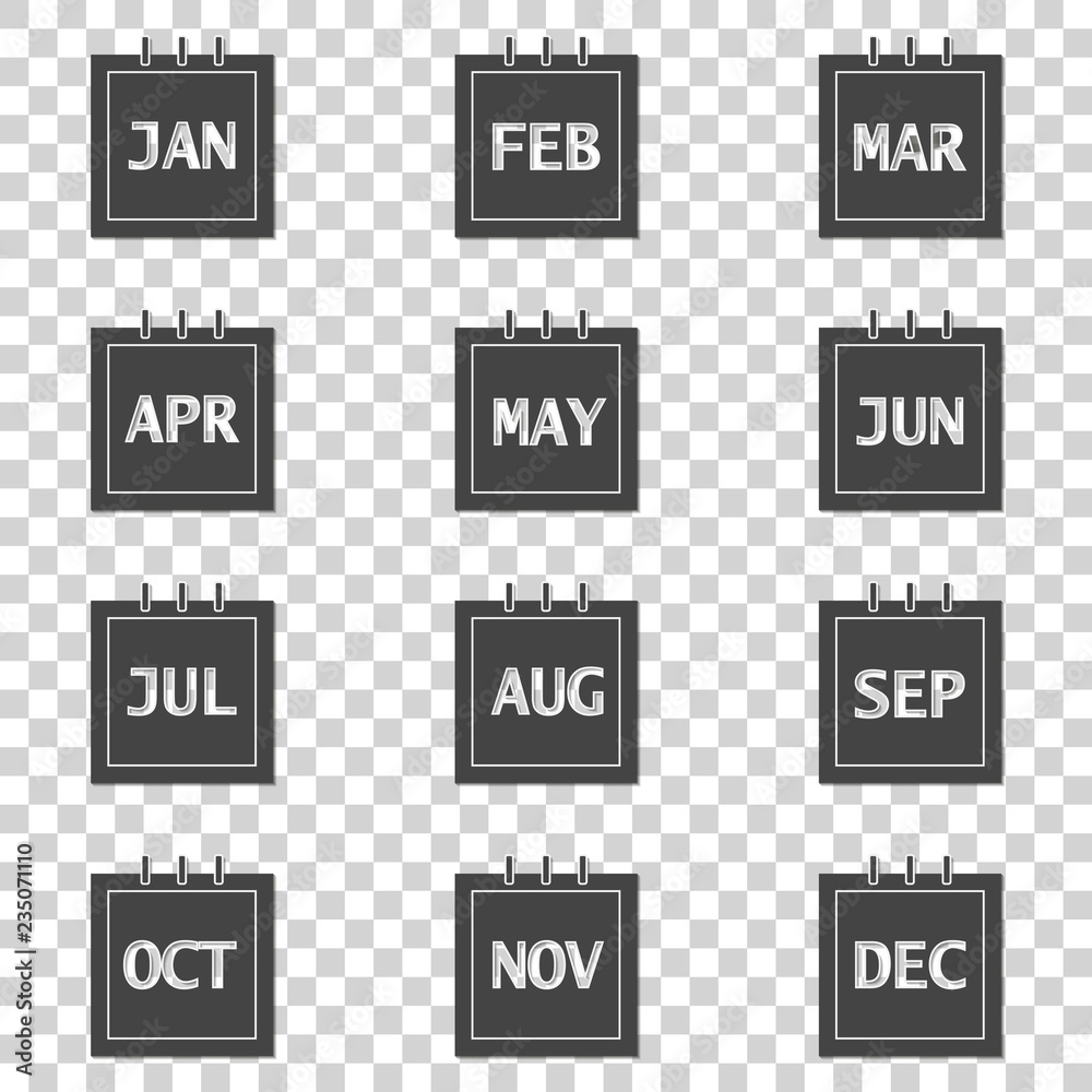 Calendar month set icon on transparent background. Layers grouped for ...