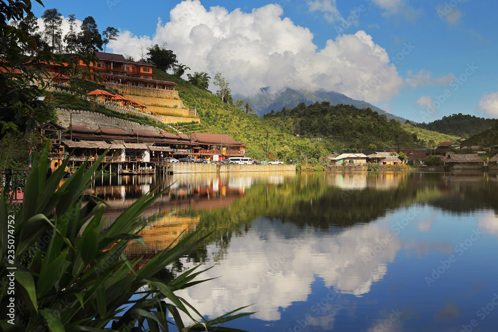 Beautiful scenery of water reflection at the Chinese village at the Lee ...